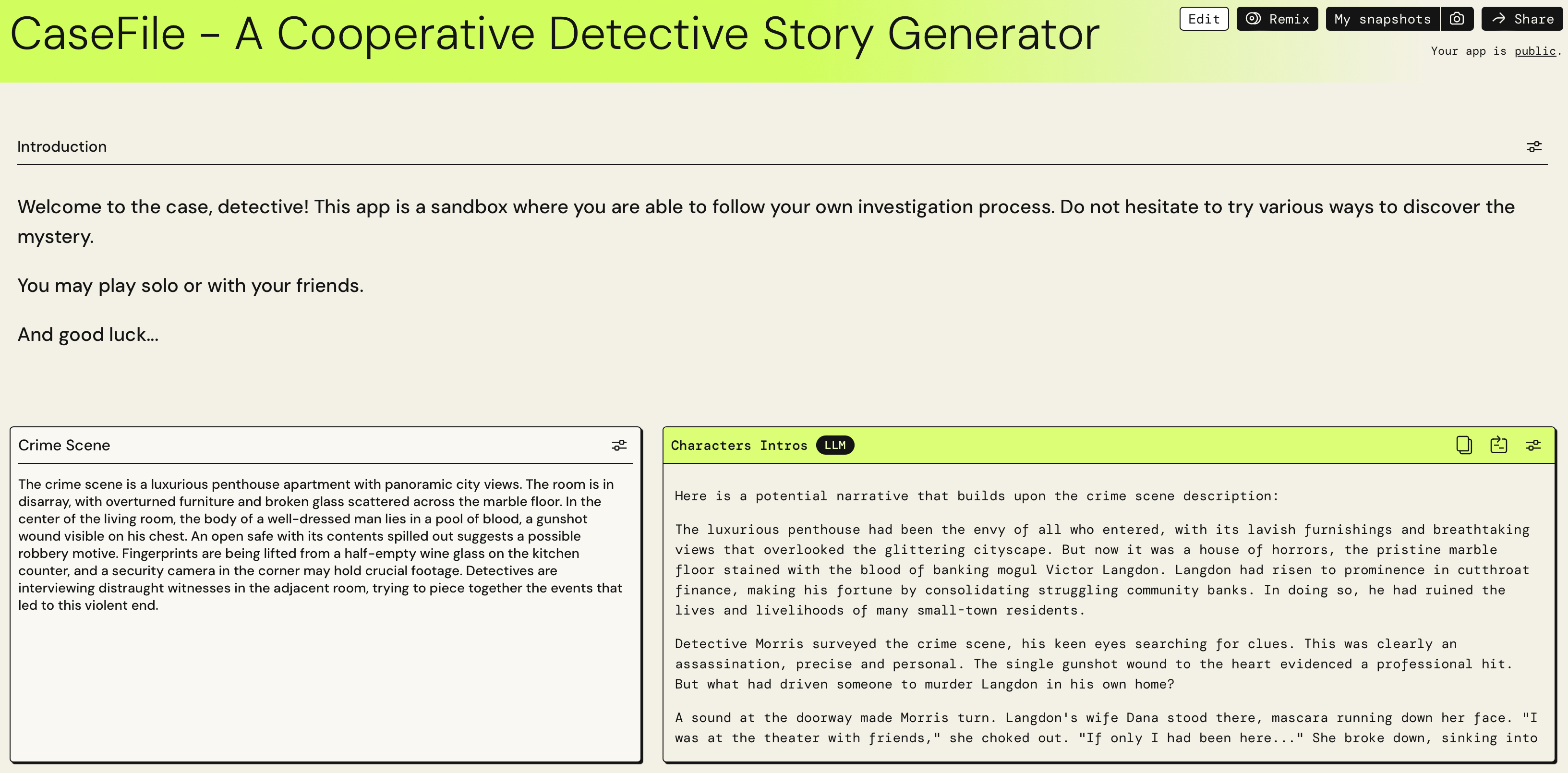 CaseFile - A Cooperative Detective Story Generator | Devpost