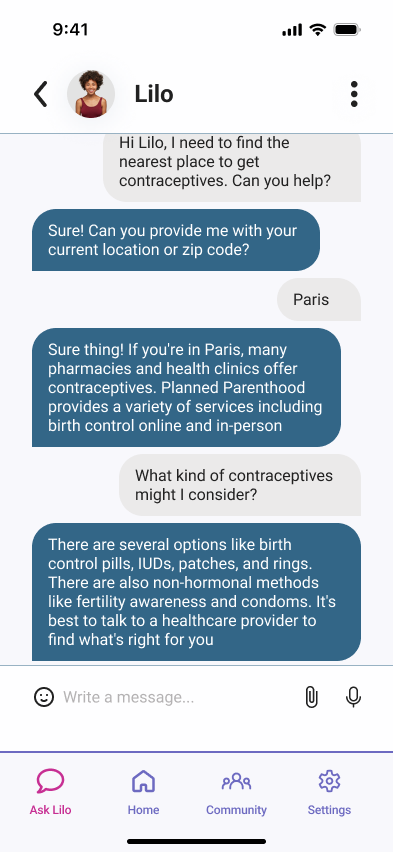 Lilo App: AI-enhanced access to SRH care for women | Devpost