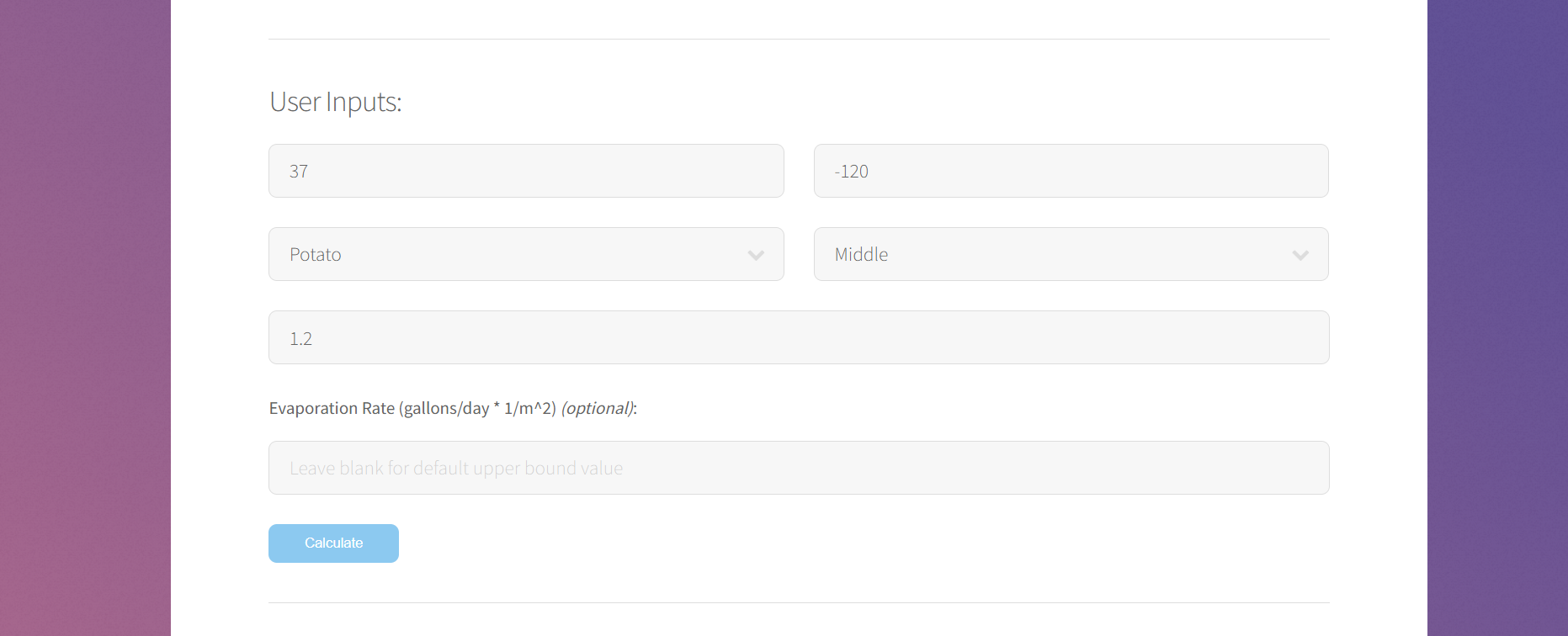 Crop Irrigation Water Calculator | Devpost