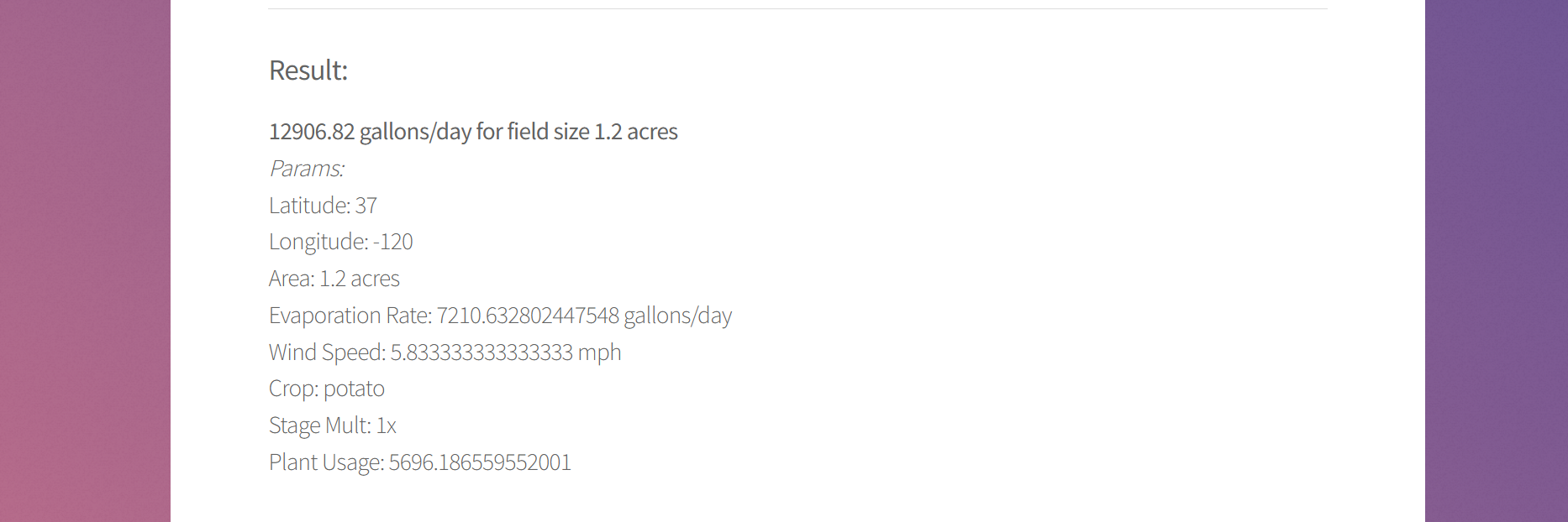 Crop Irrigation Water Calculator | Devpost