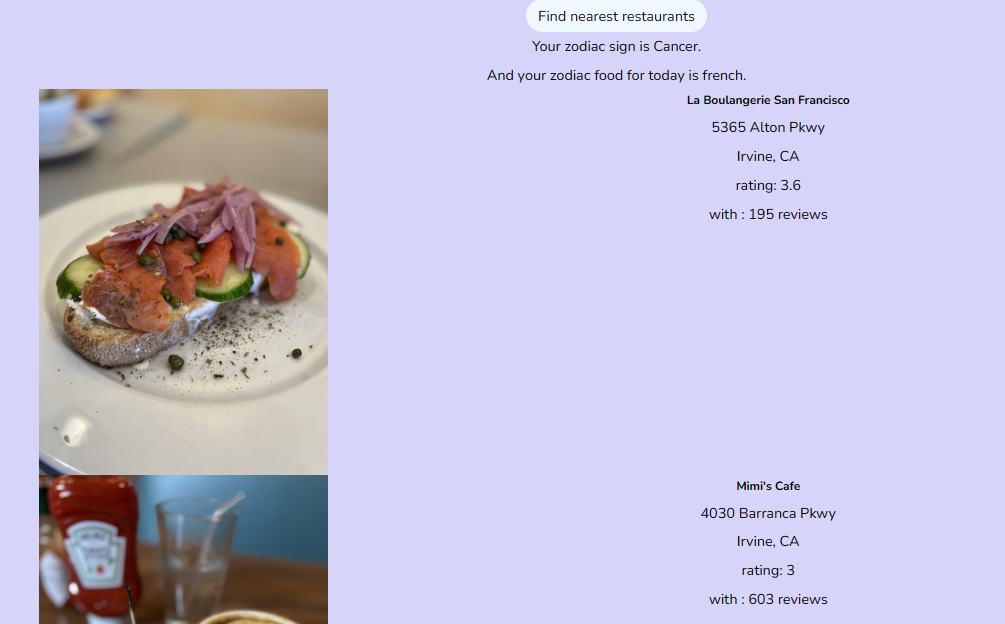 The Restaurant Recommender using Your Horoscope | Devpost