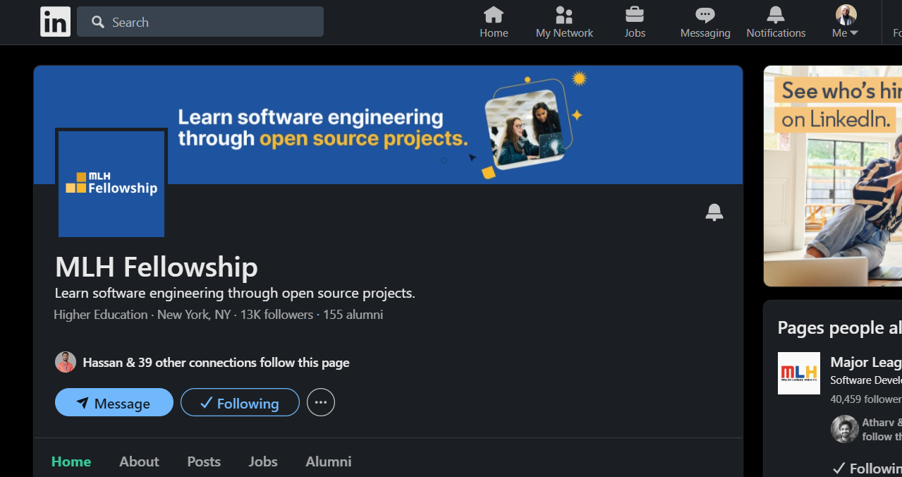 Followed MLH on LinkedIn | Devpost