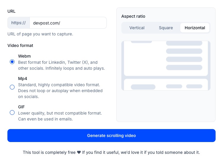 Free scrolling website video generator | Devpost