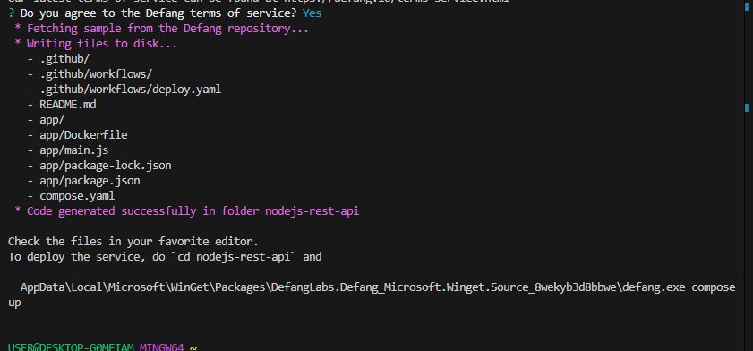 Create a simple app with “defang generate” | Devpost