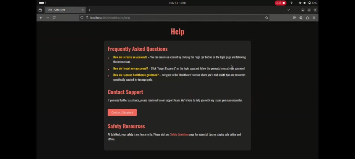 SafeNest: Empowering Teenage Girls in Healthcare and Safety. | Devpost