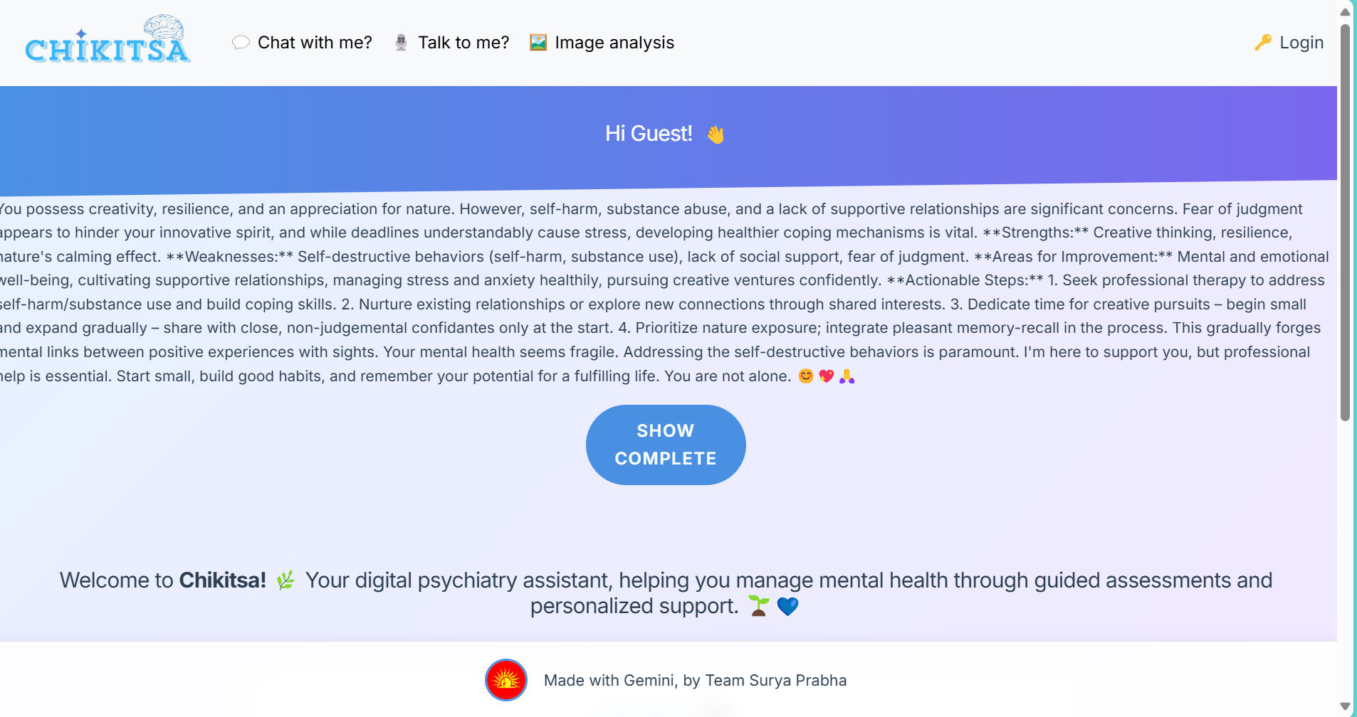 Chikitsa , Your friendly ai Companion | Devpost