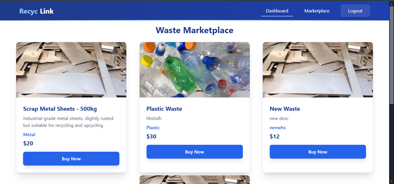 RECYCLINK:Waste-to-Product Marketplace | Devpost
