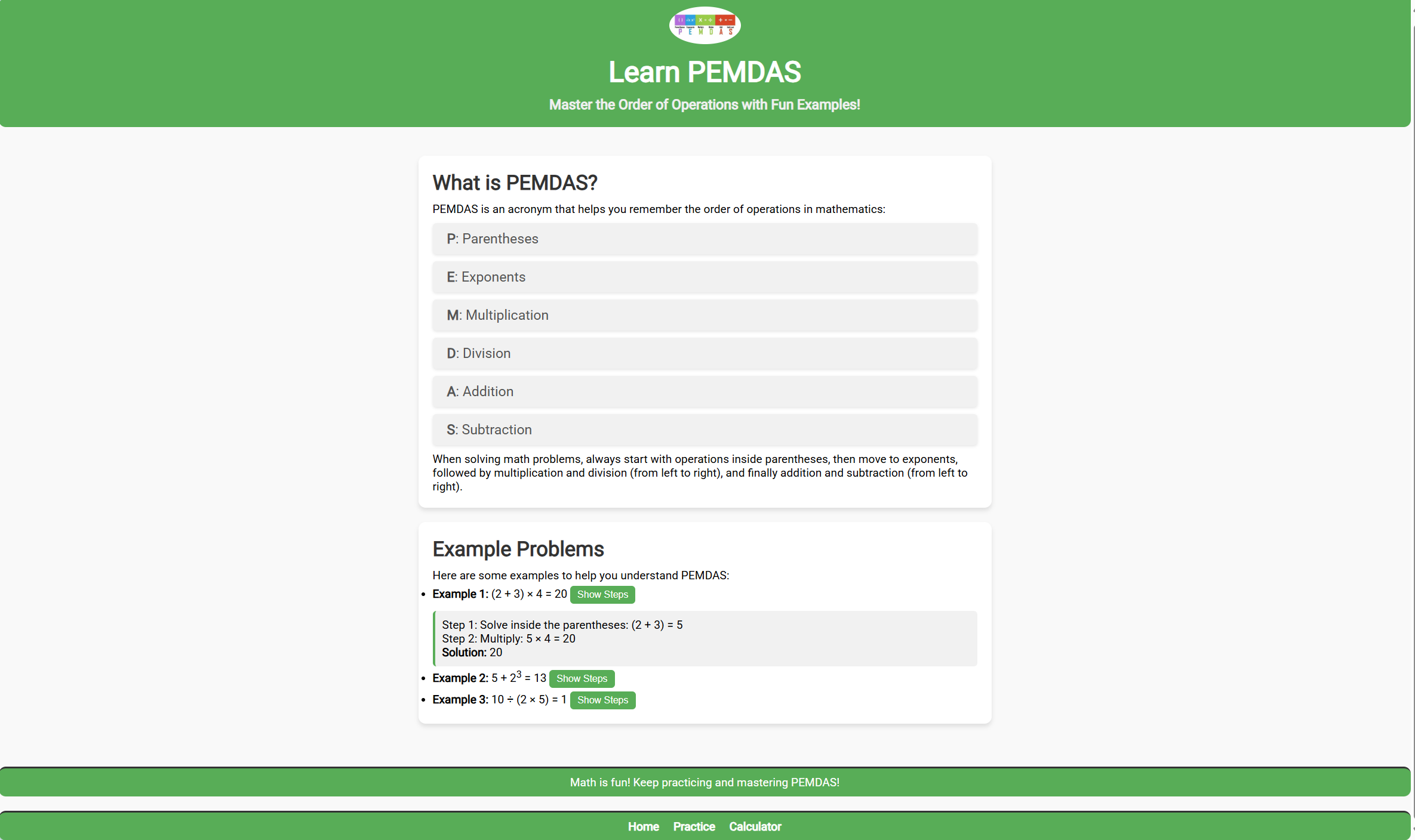 Learn PEMDAS! | Devpost
