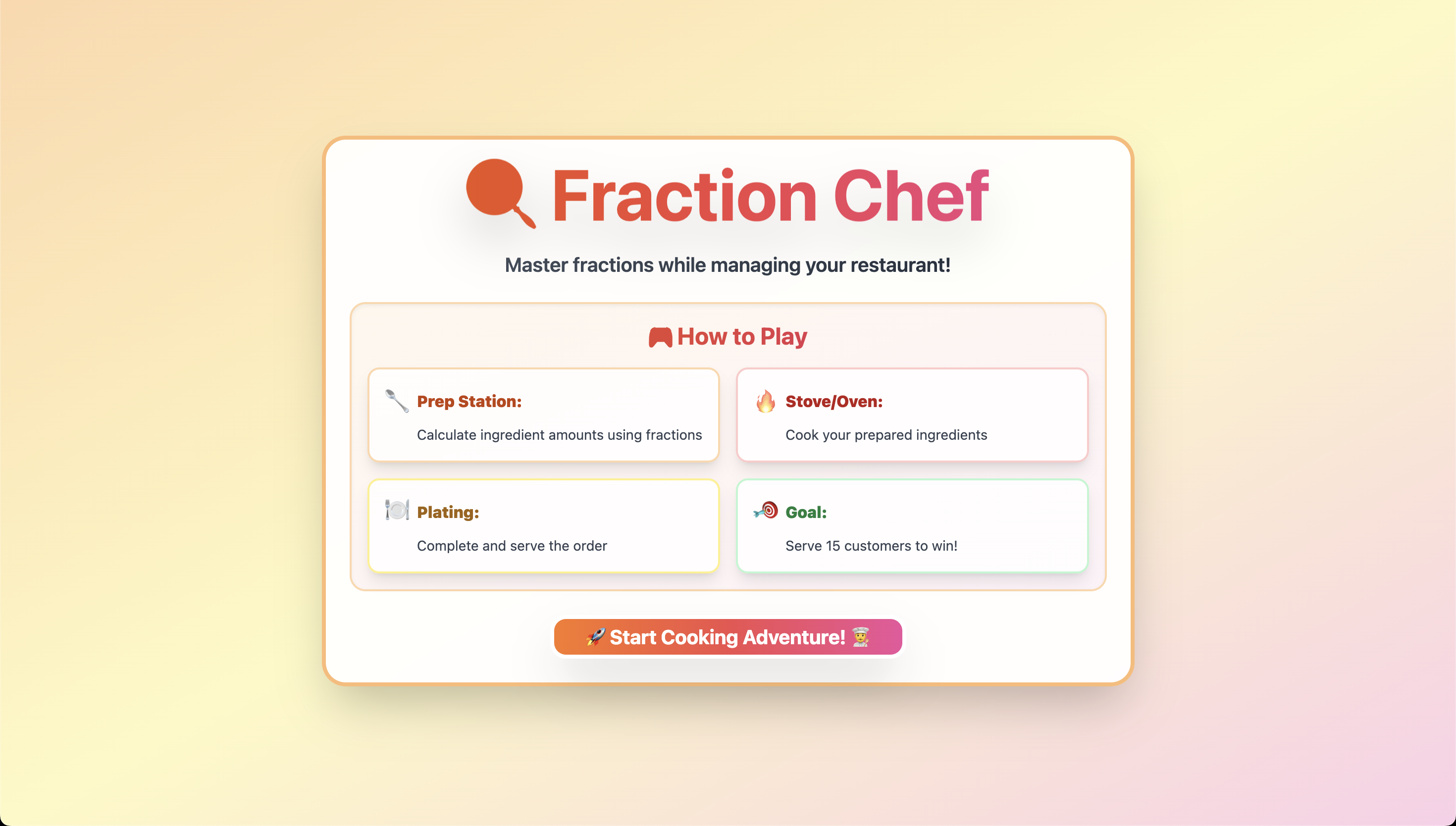 Fraction Chef - Math Kitchen Adventure | Devpost