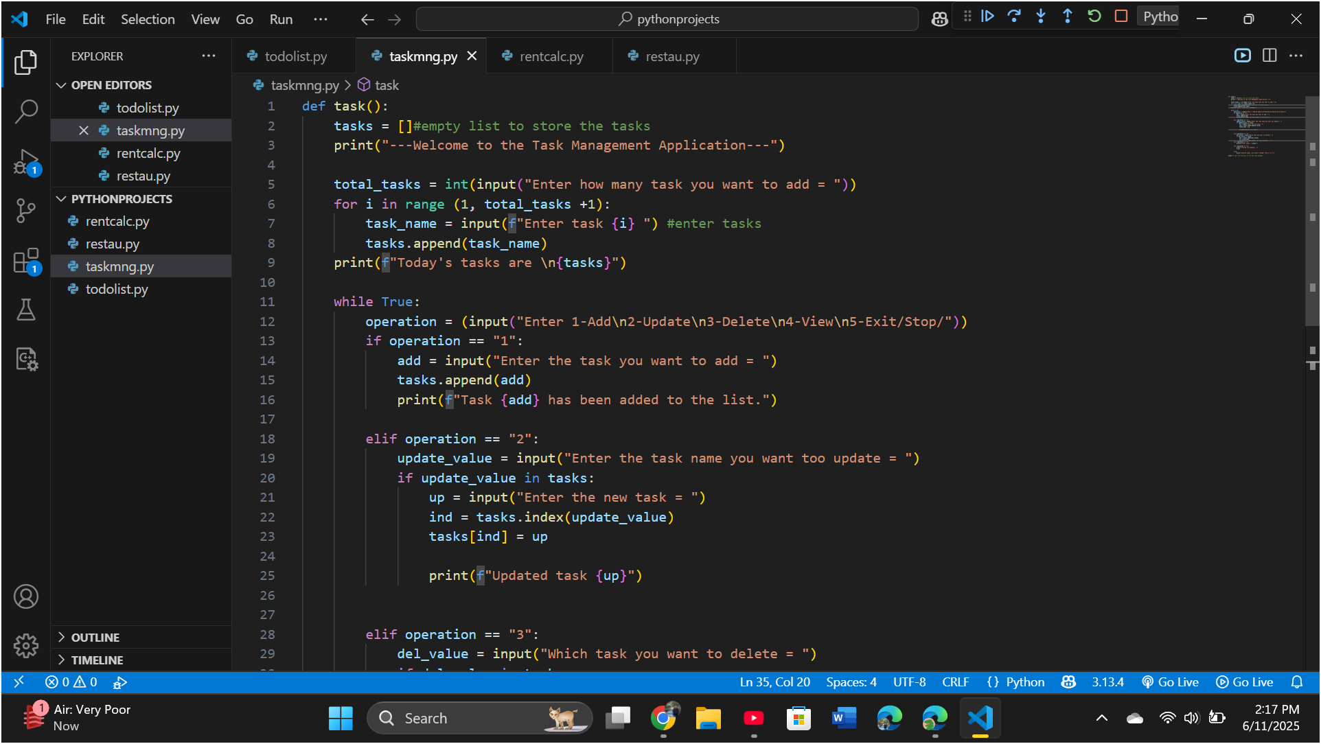 Task Manager Using Python Devpost