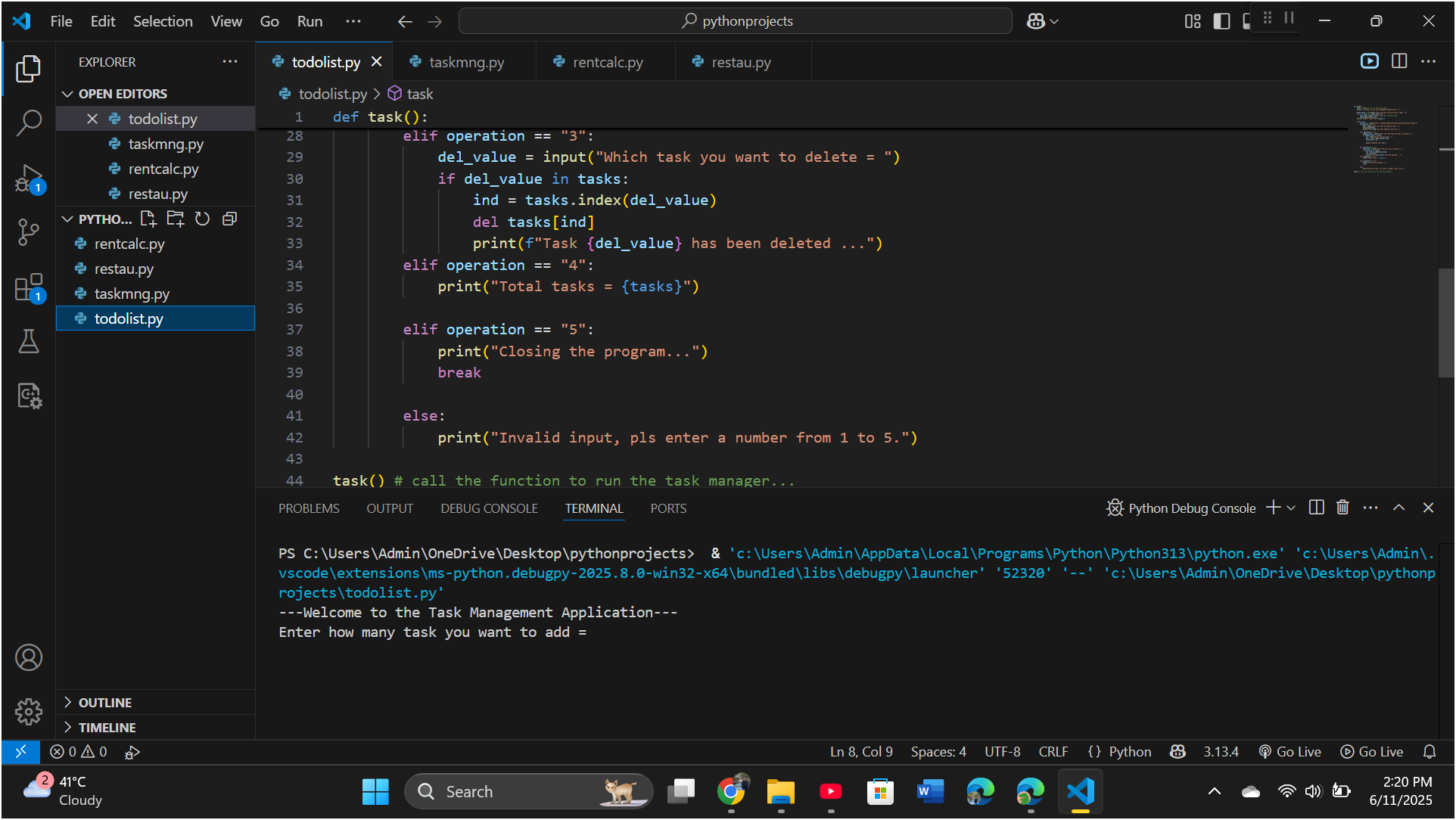 Task Manager Using Python Devpost