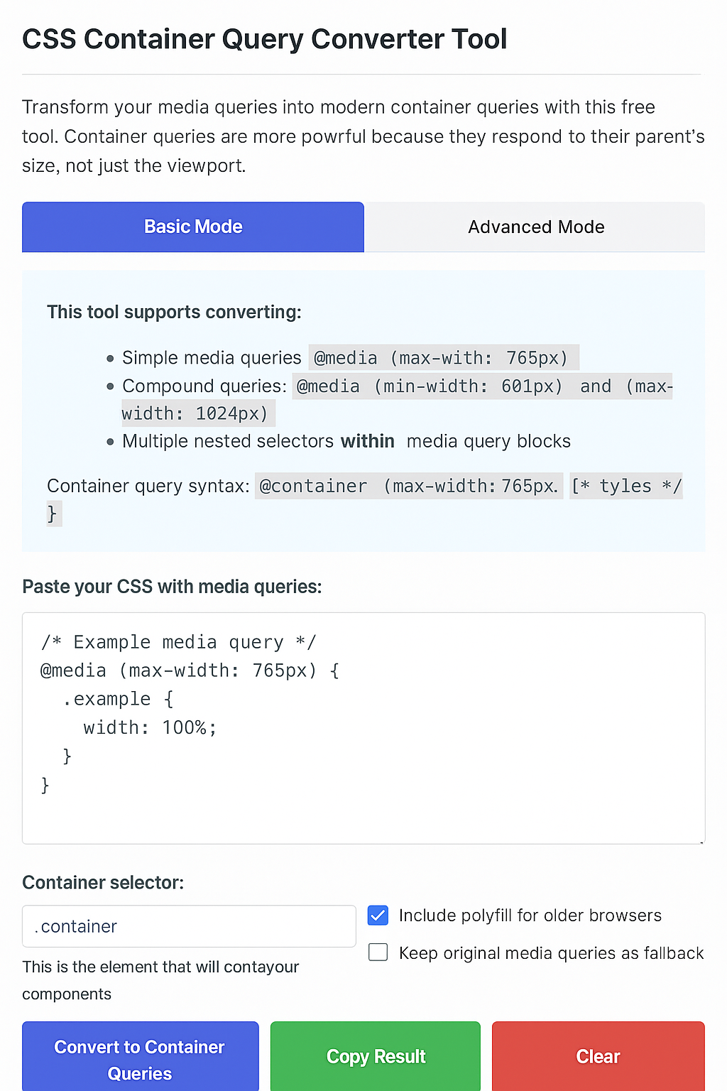 CSS Container Query Converter Tool | Devpost