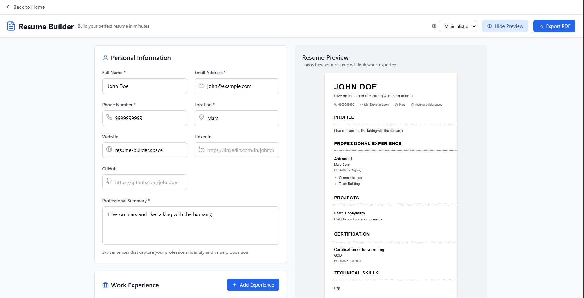 Resume Builder | Devpost
