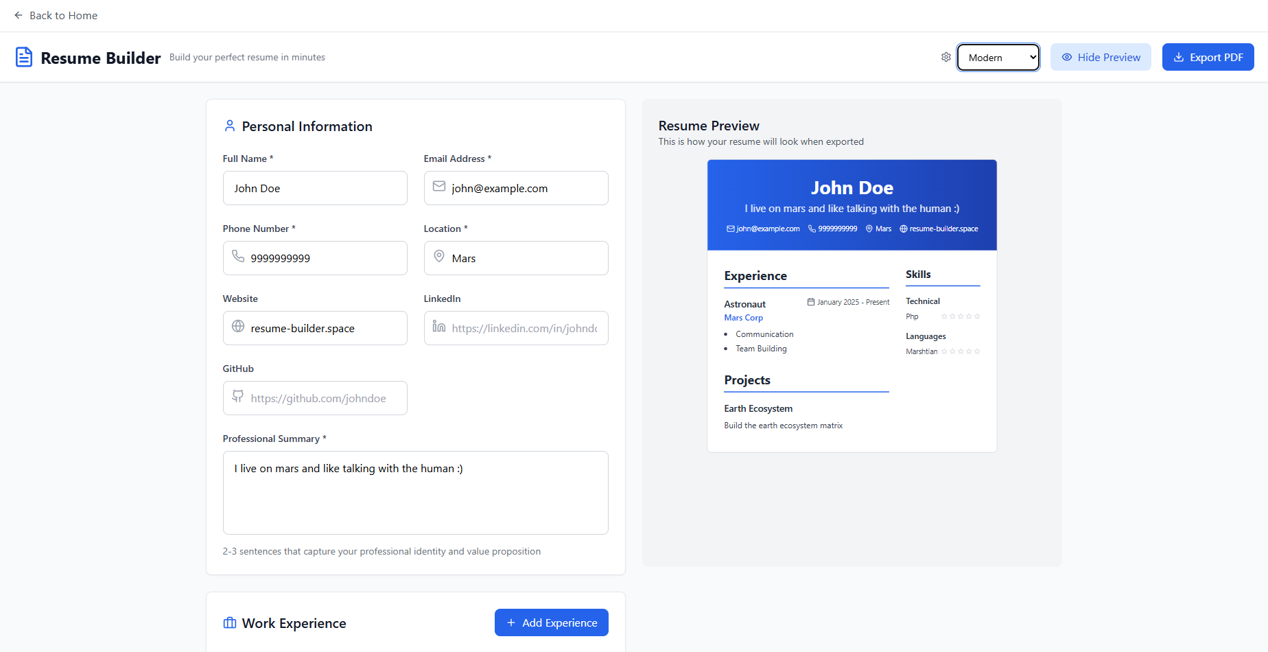 Resume Builder | Devpost