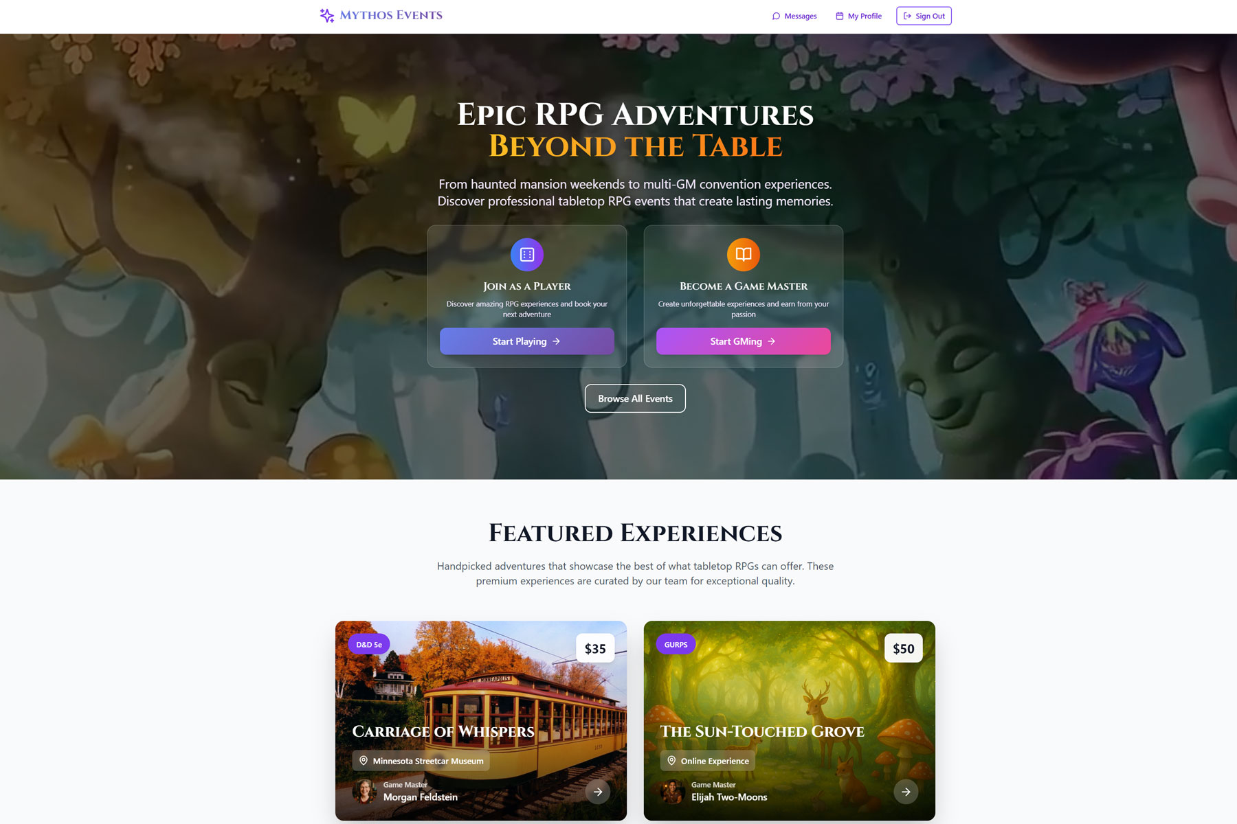 Mythos Events Devpost