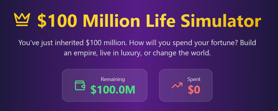100$ Million, Life Simulator | Devpost