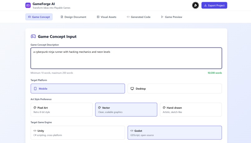 GameForge AI – generate a playable game from a single prompt | Devpost