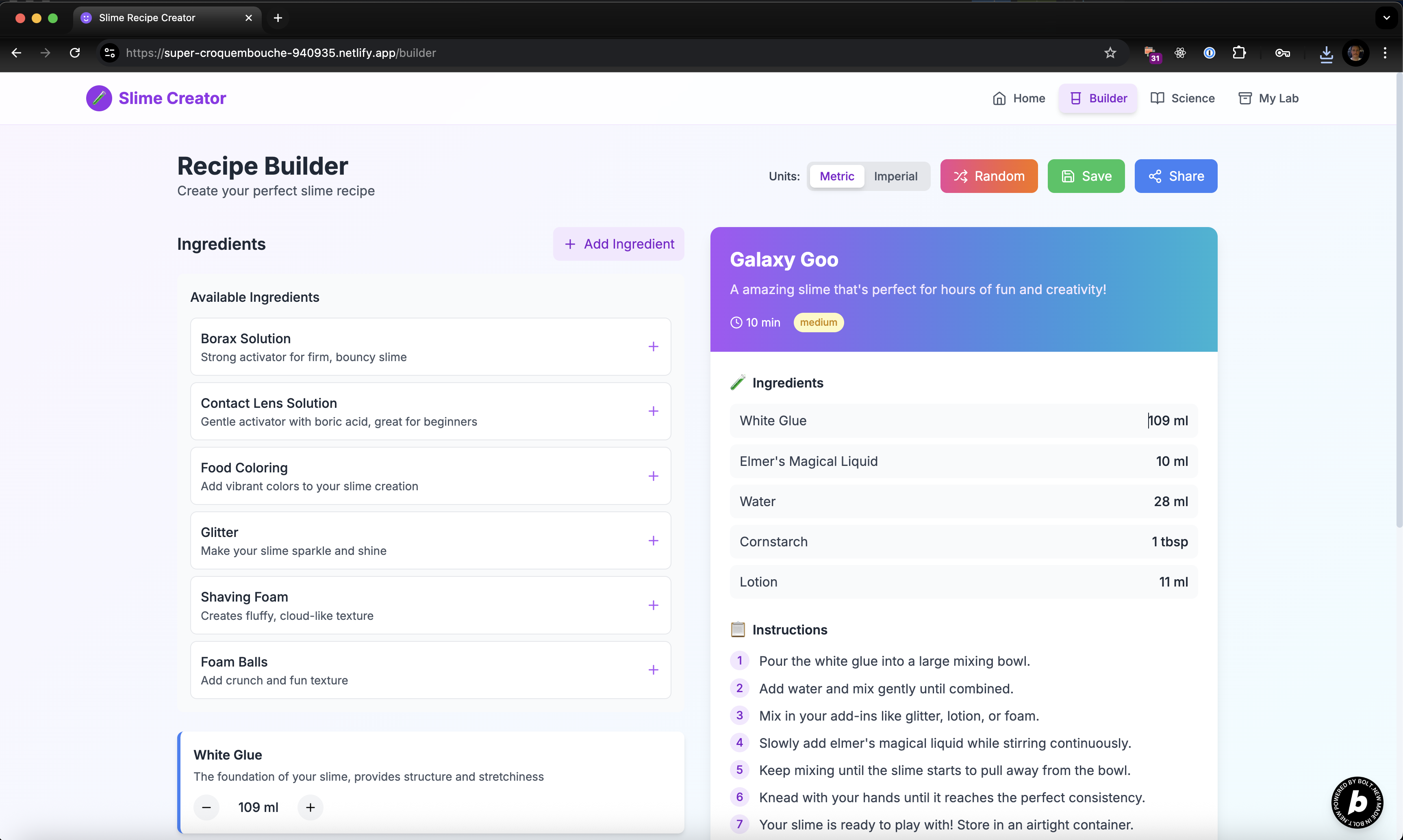 Slime Recipe Creator | Devpost