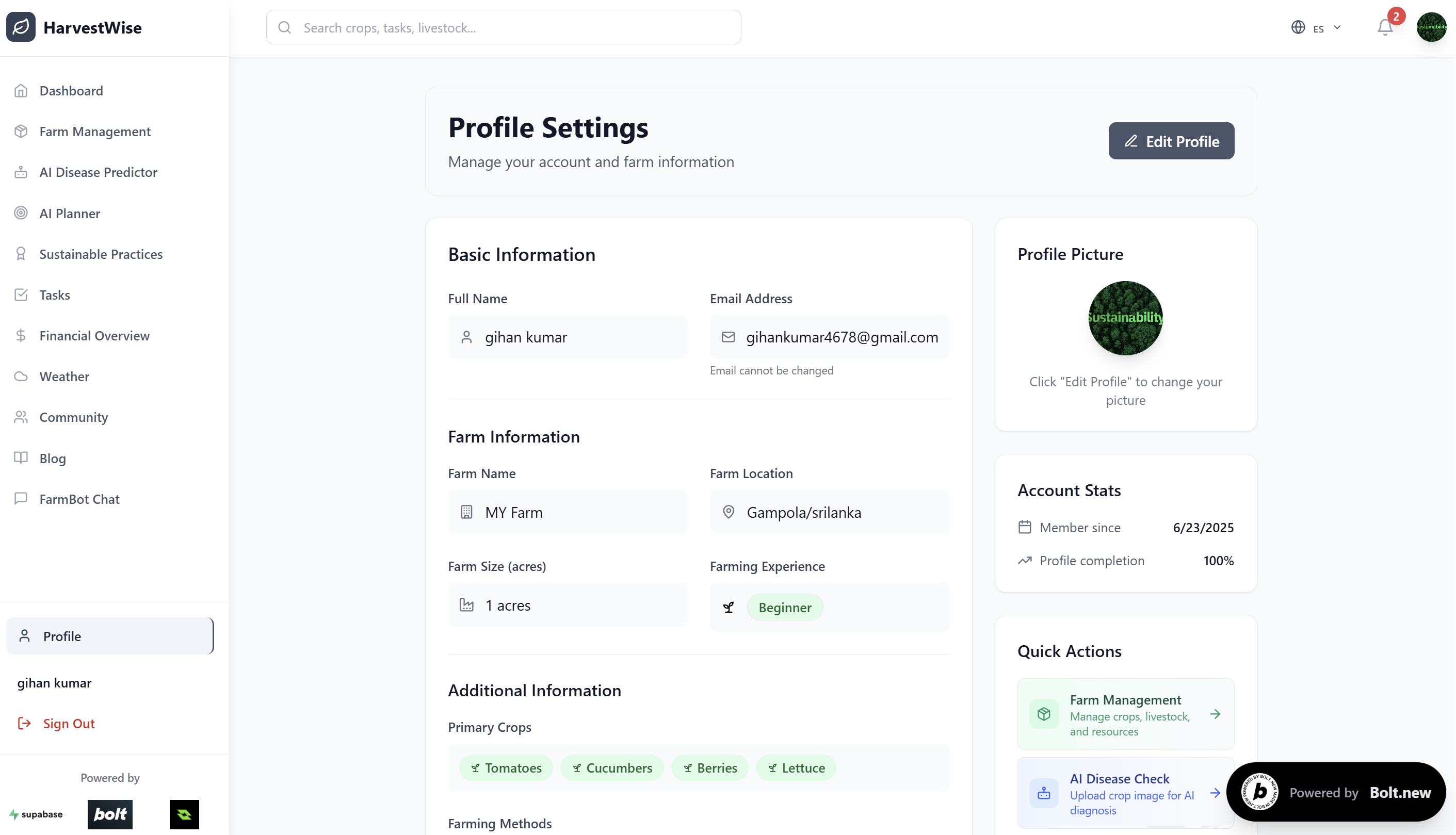 HarvestWise - Sustainable Farming Platform | Devpost