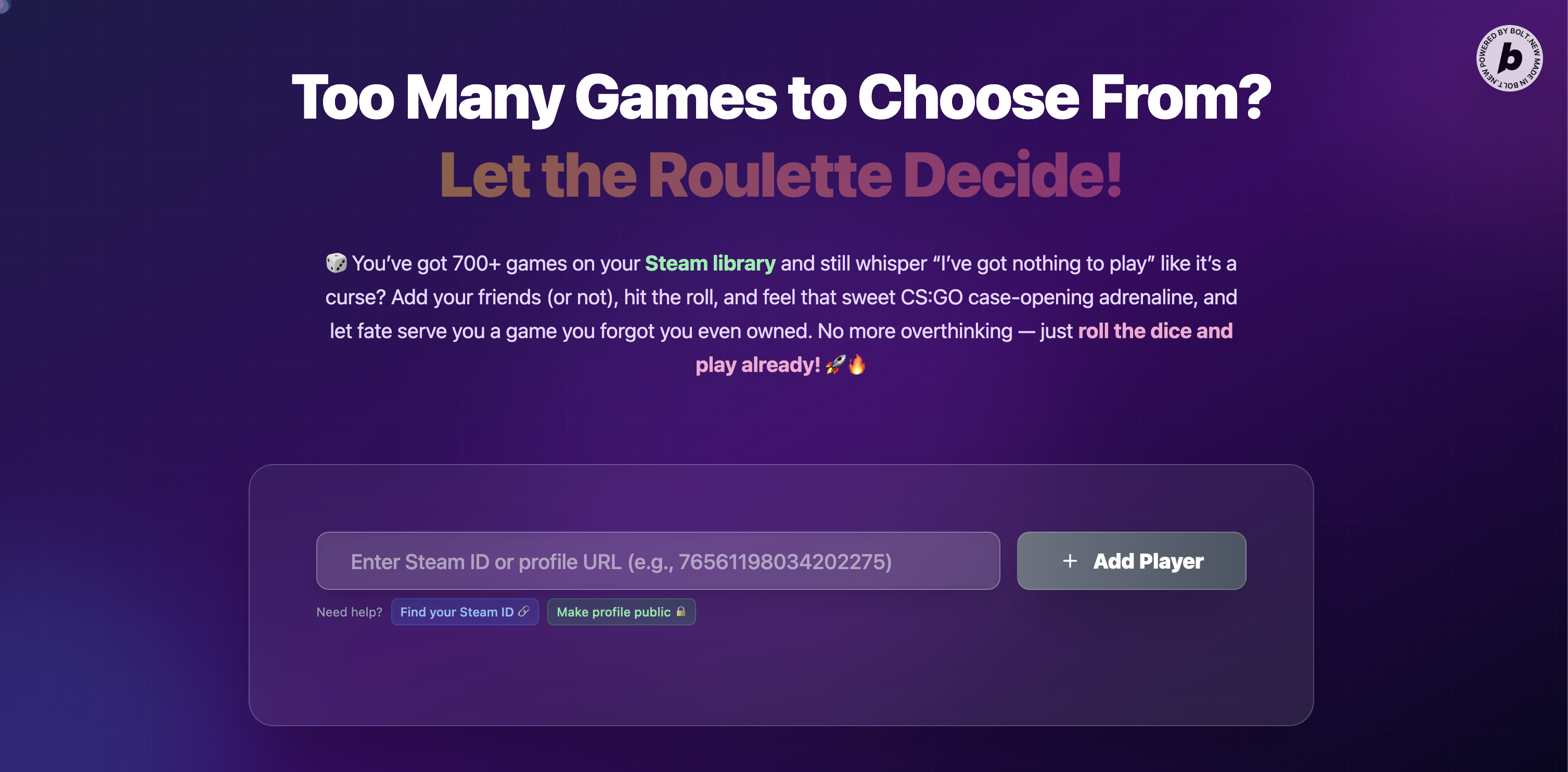 Steam Roulette | Devpost