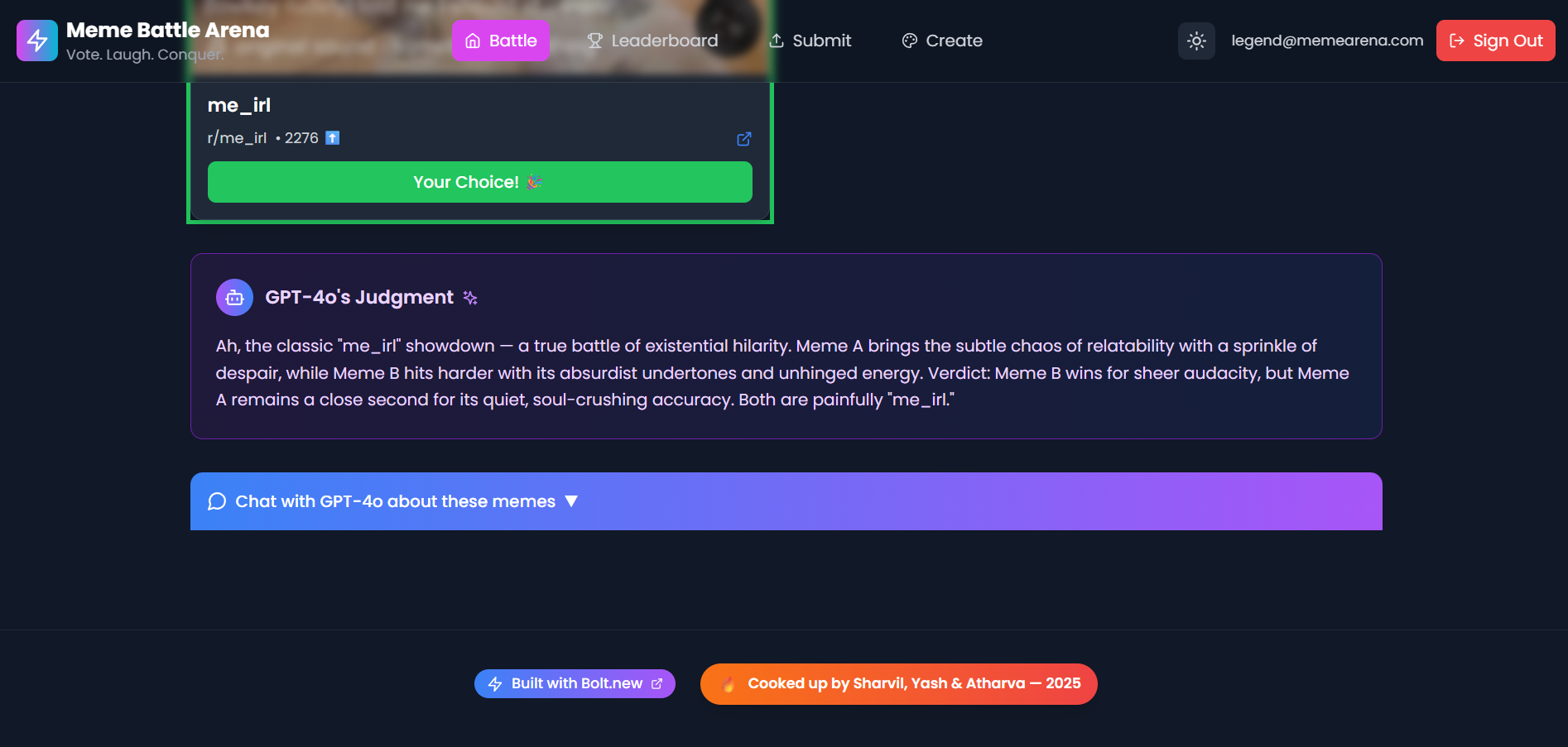 Meme Battle Arena | Devpost