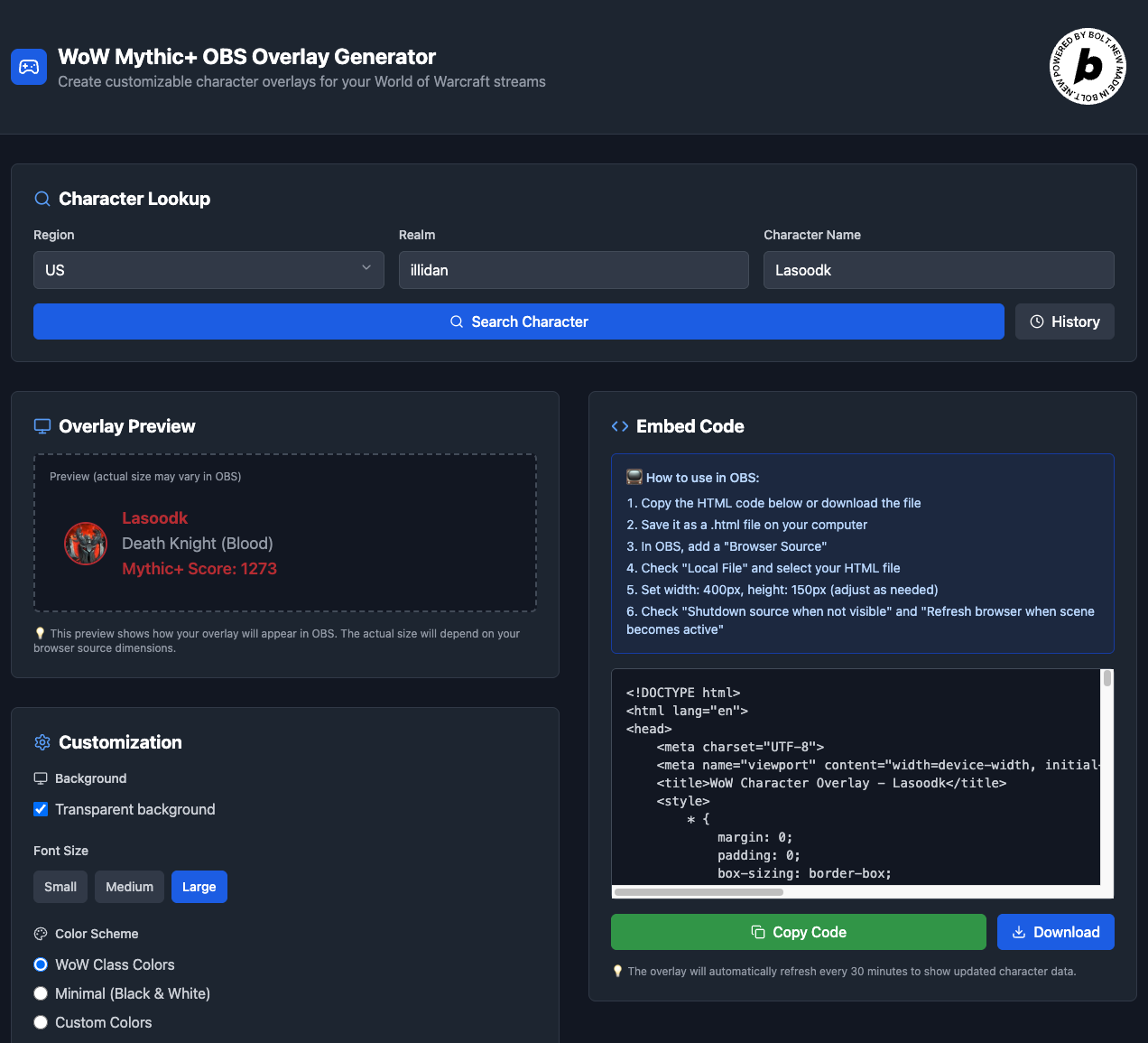 WoW Mythic+ OBS Overlay Generator | Devpost