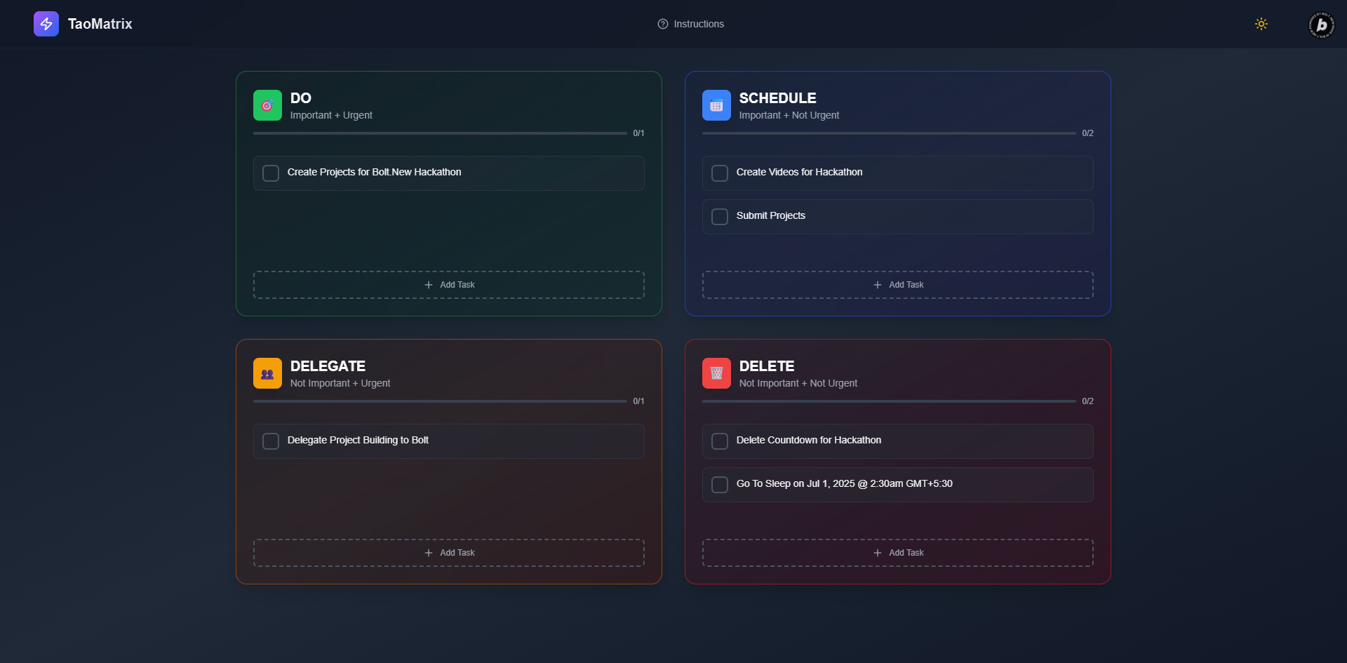 TaoMatrix – Eisenhower Matrix Productivity App | Devpost
