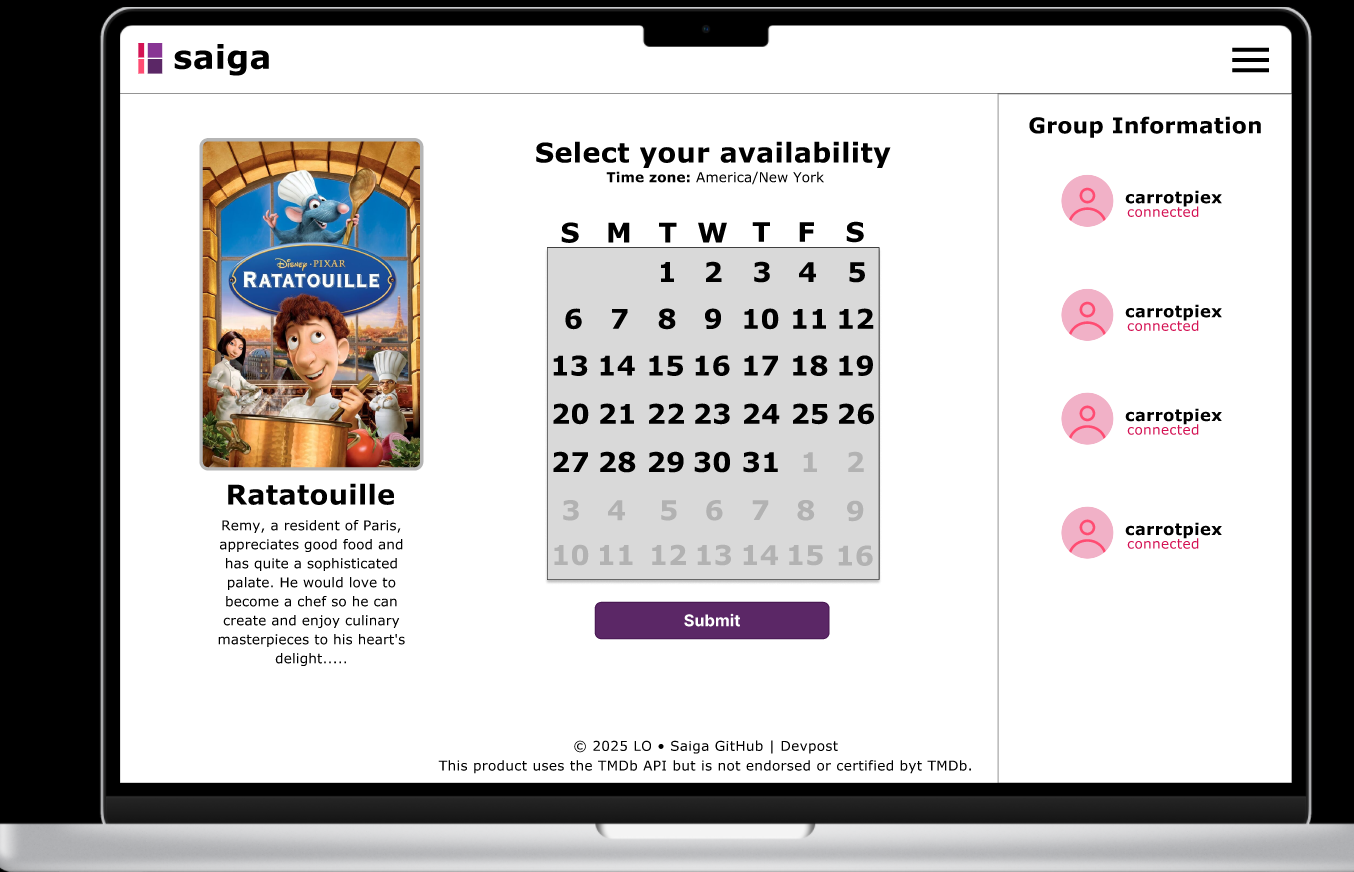 Saiga - Movie Night Scheduler | Devpost