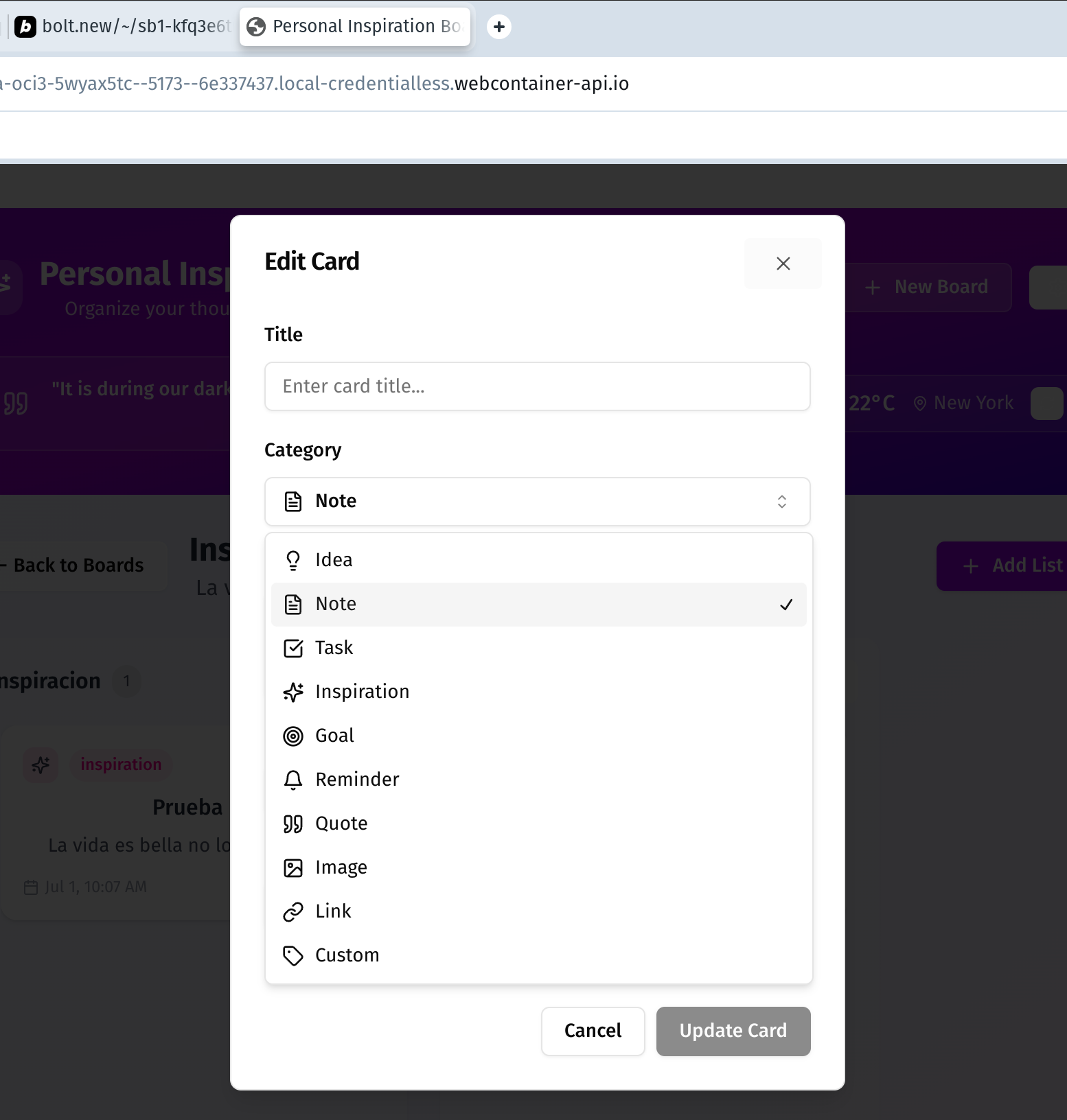 Personal Inspiration Board | Devpost