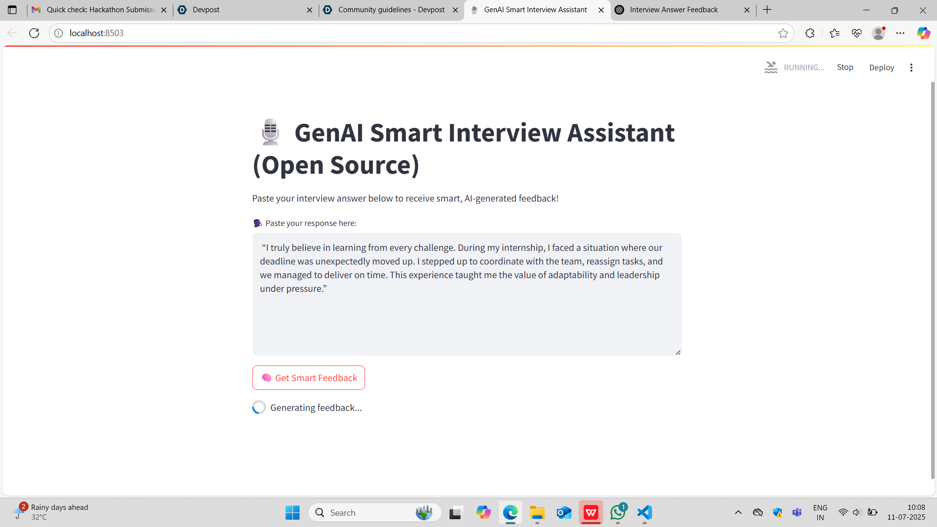 GenAI Smart Interview Assistant | Devpost