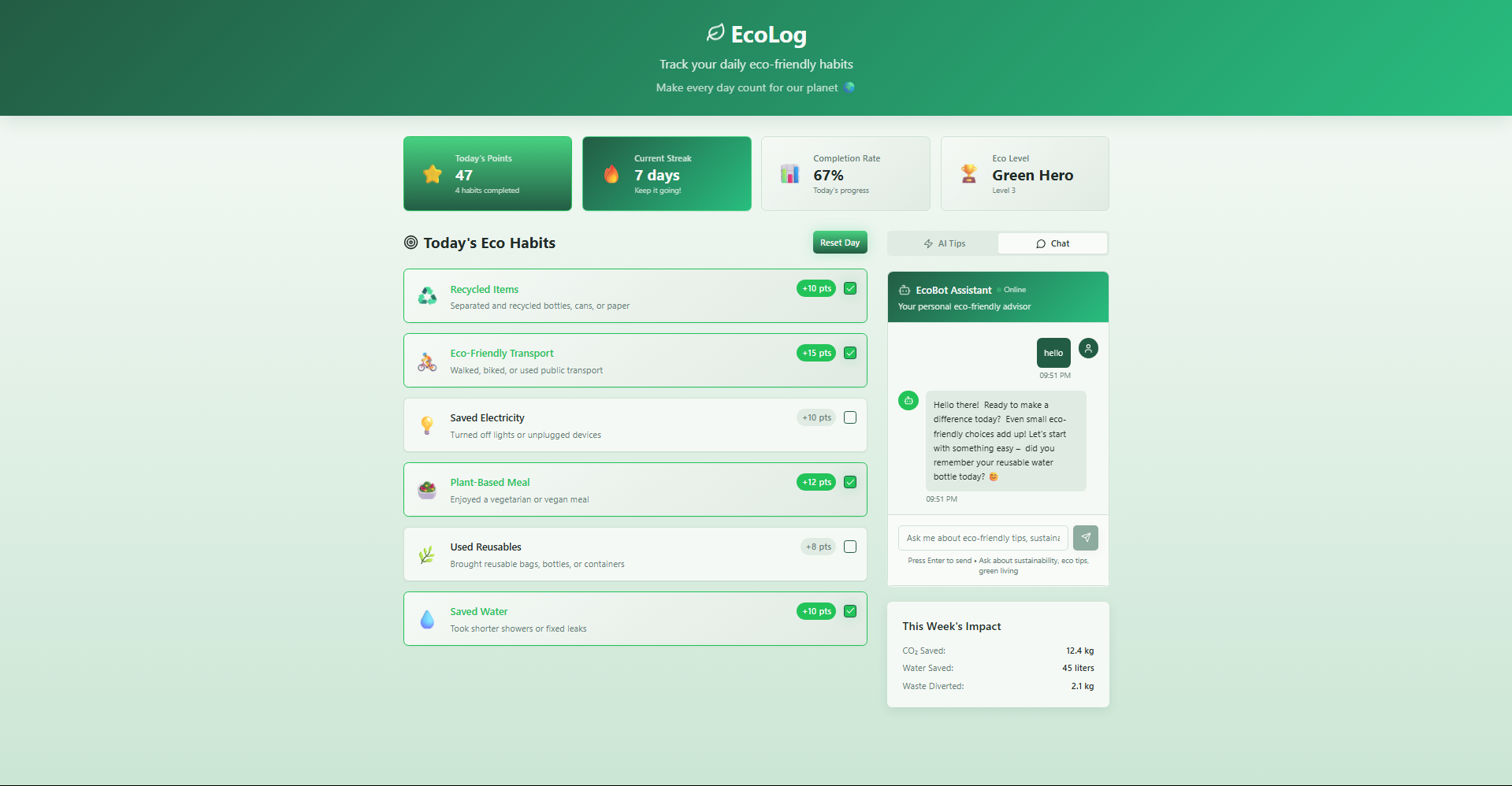 EcoLog – Track Green Habits, Build a Better Planet | Devpost
