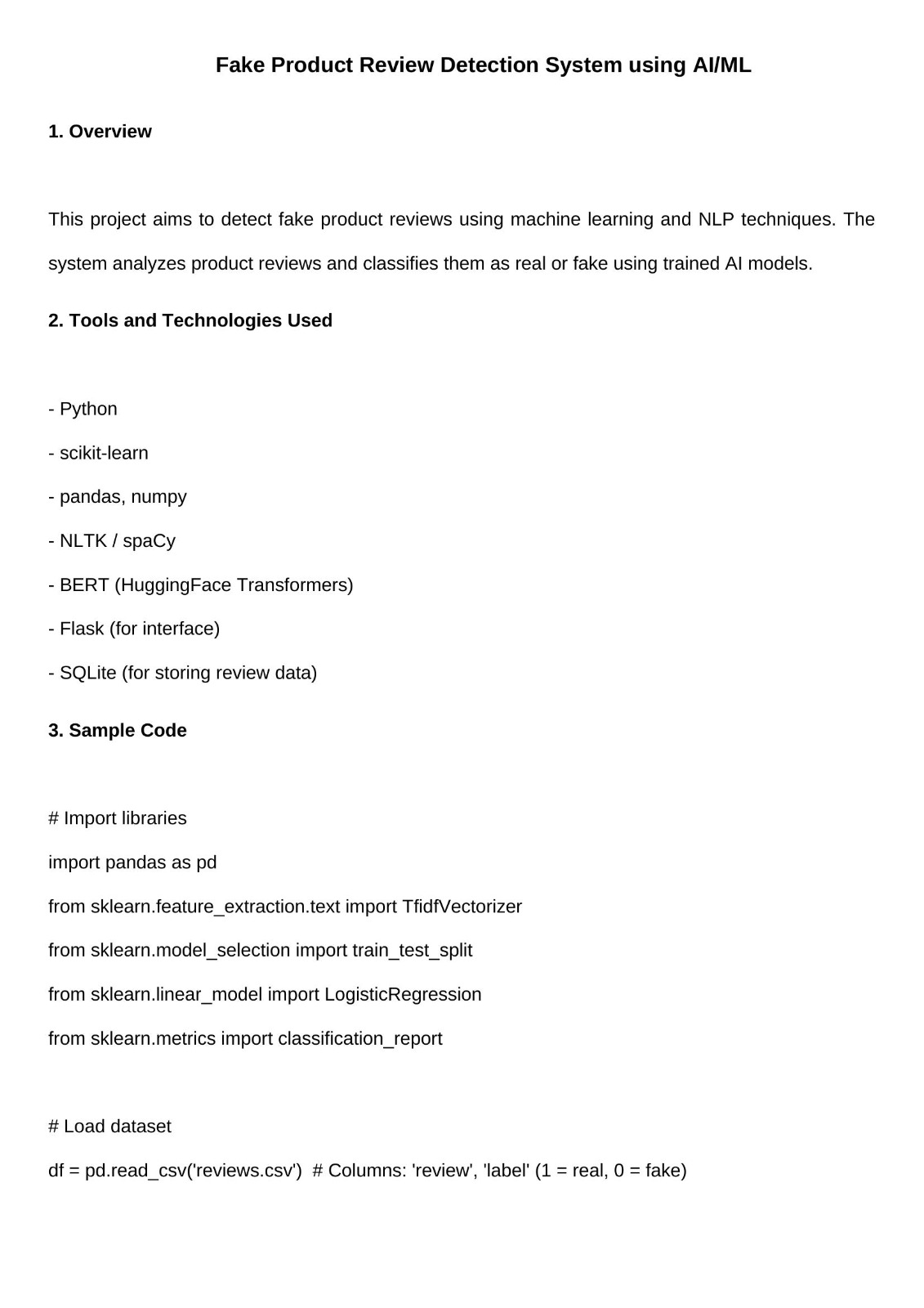 Fake Product Review Detection system using Aiml | Devpost