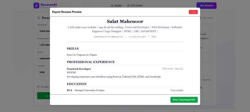 AI Resume Builder with ATS Checker | Devpost