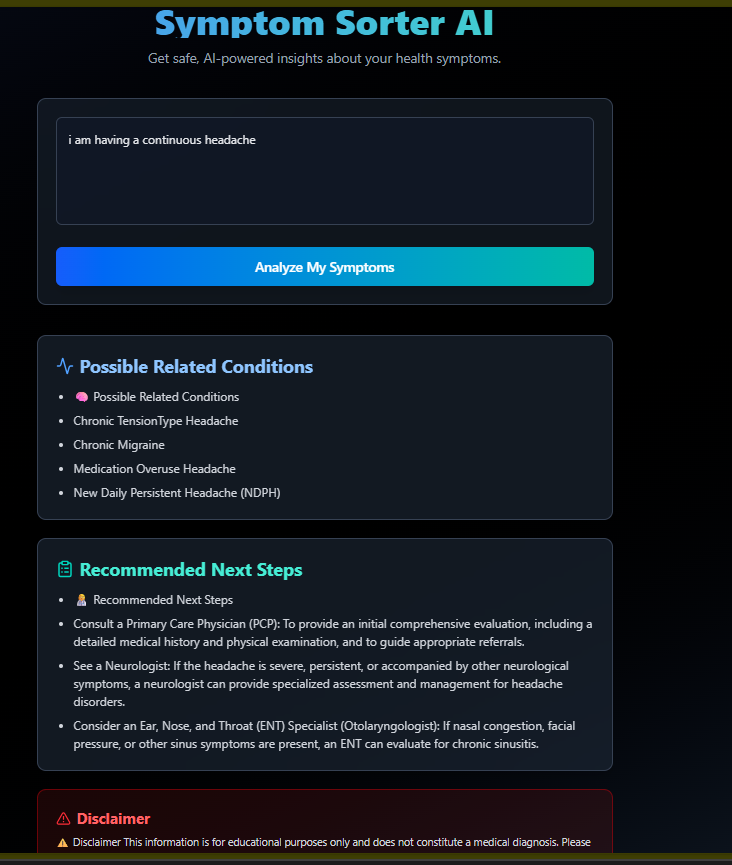 Symptom Sorter | Devpost
