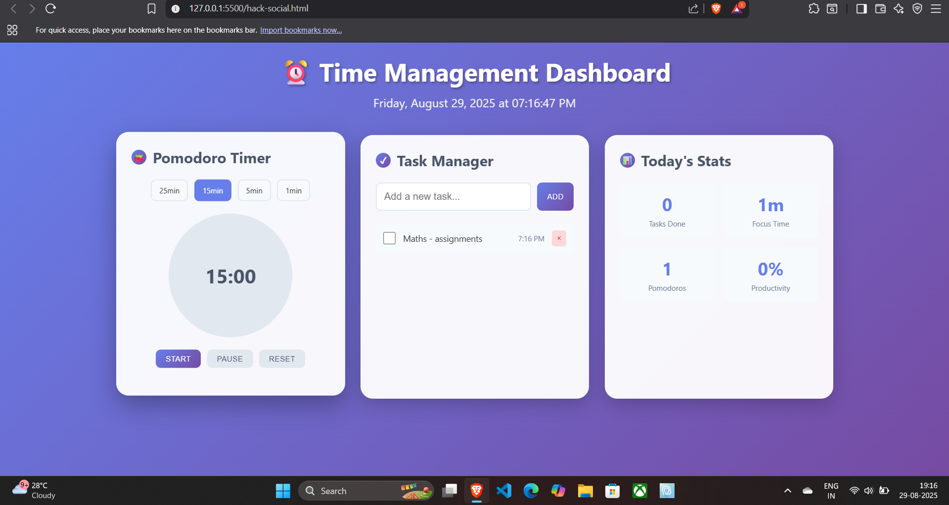 Time Management Dashboard Devpost