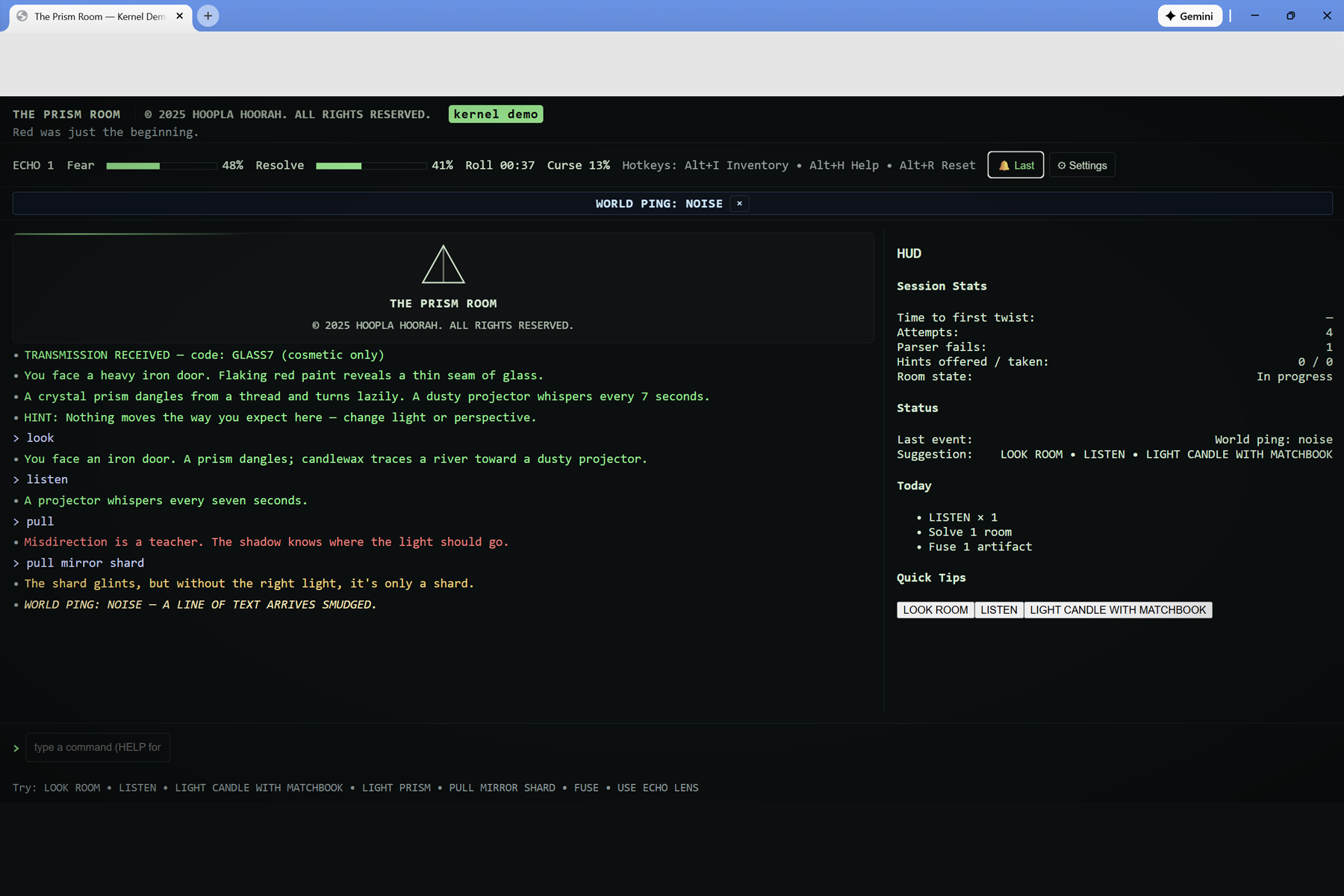The Prism Room — Kiroween Kernel (v1.3.9) | Devpost