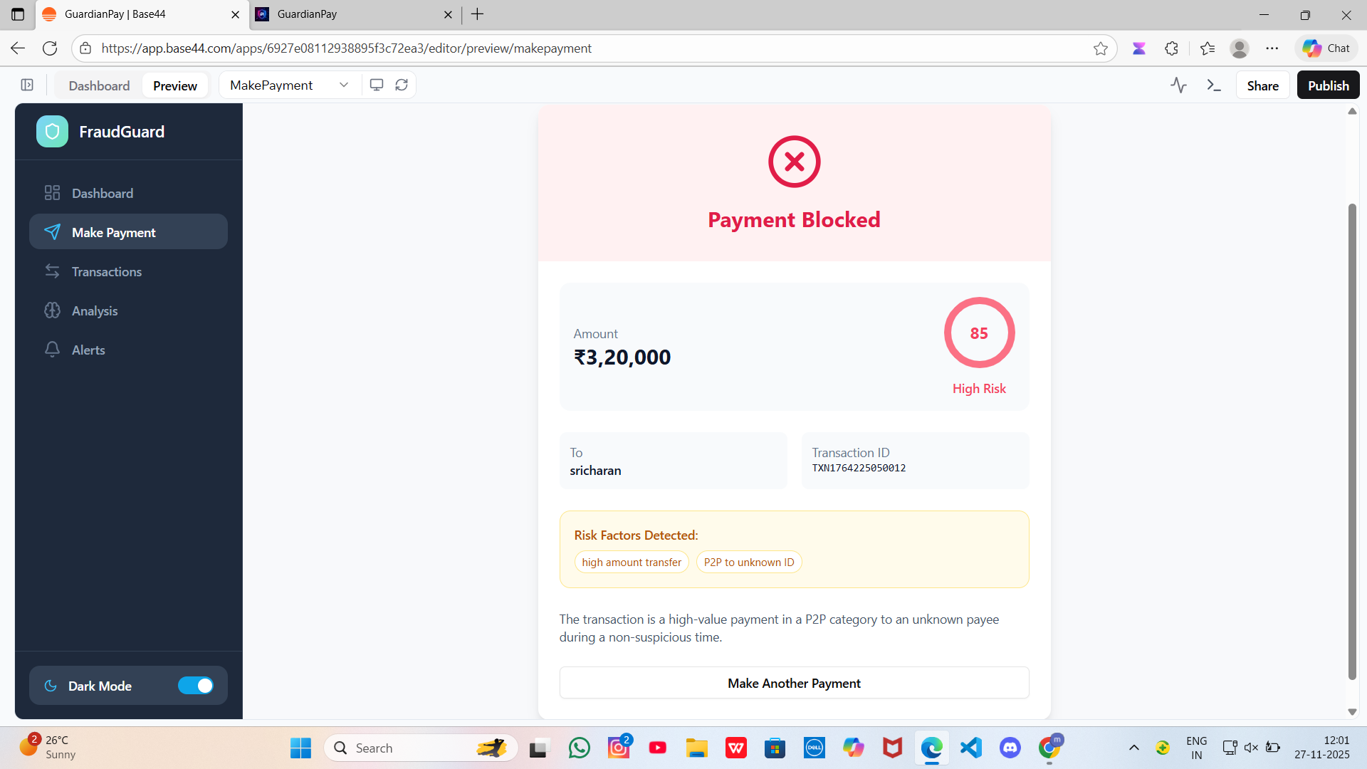 fraud detection for UPI payments | Devpost
