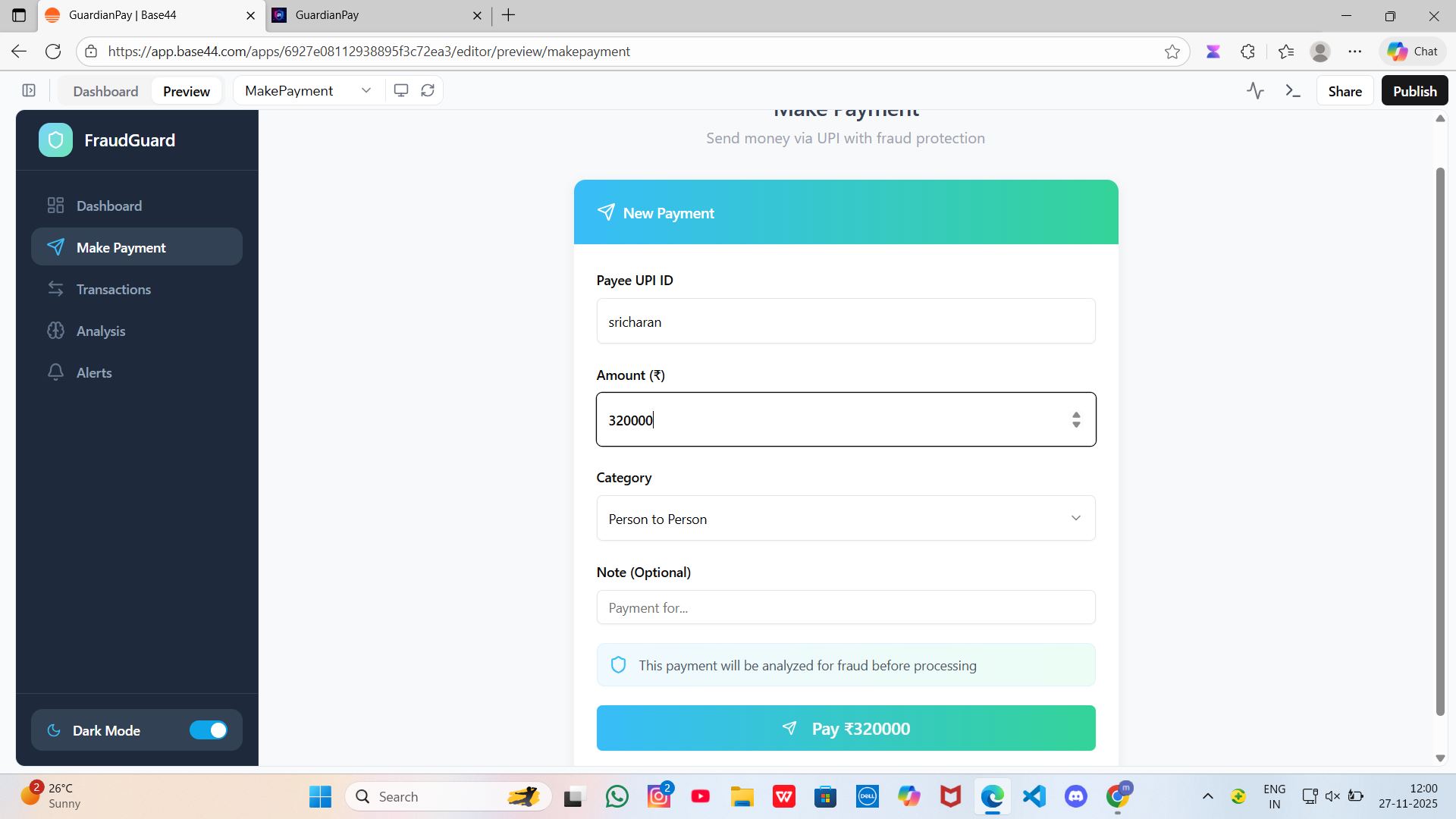 fraud detection for UPI payments | Devpost