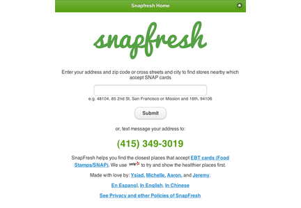 SnapFresh : Mobile & SMS based SNAP Retailer finder | Apps for Communities